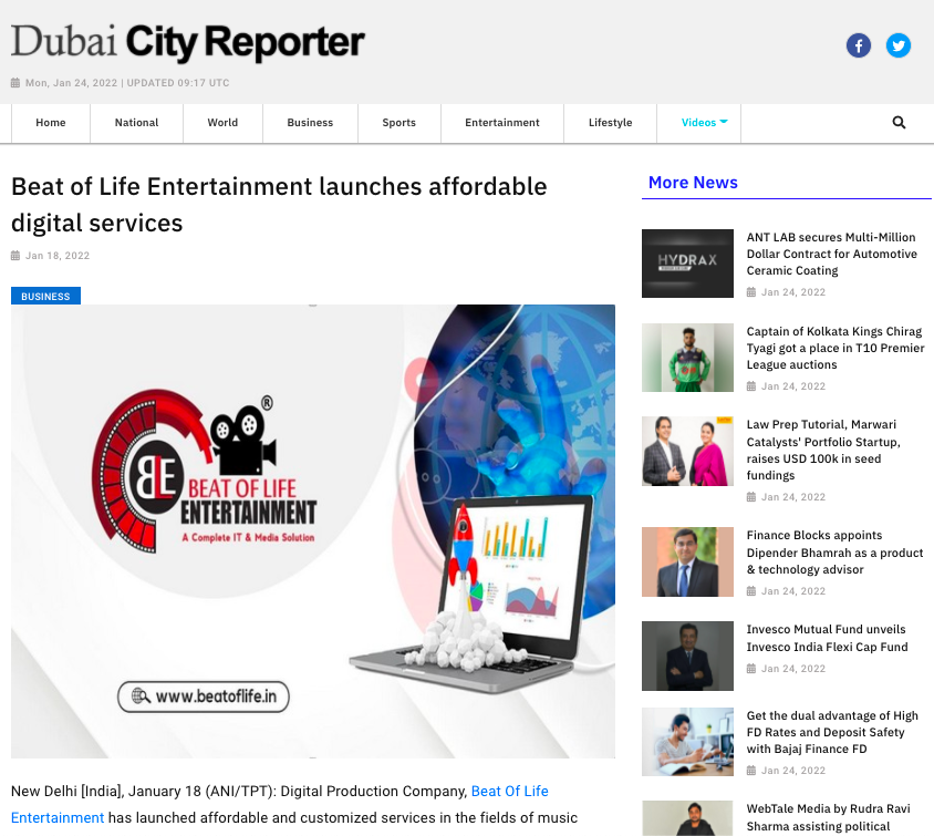 Dubai City Reporter - Beat of Life Entertainment